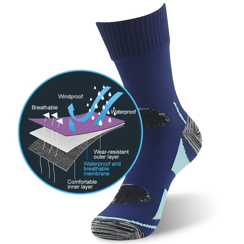 RANDY SUN Waterproof Work Socks for Unisex Athletic Crew Socks Hiking Running Hunting Outdoor Cycling Socks 1 Pair (Navy Blue,Small)