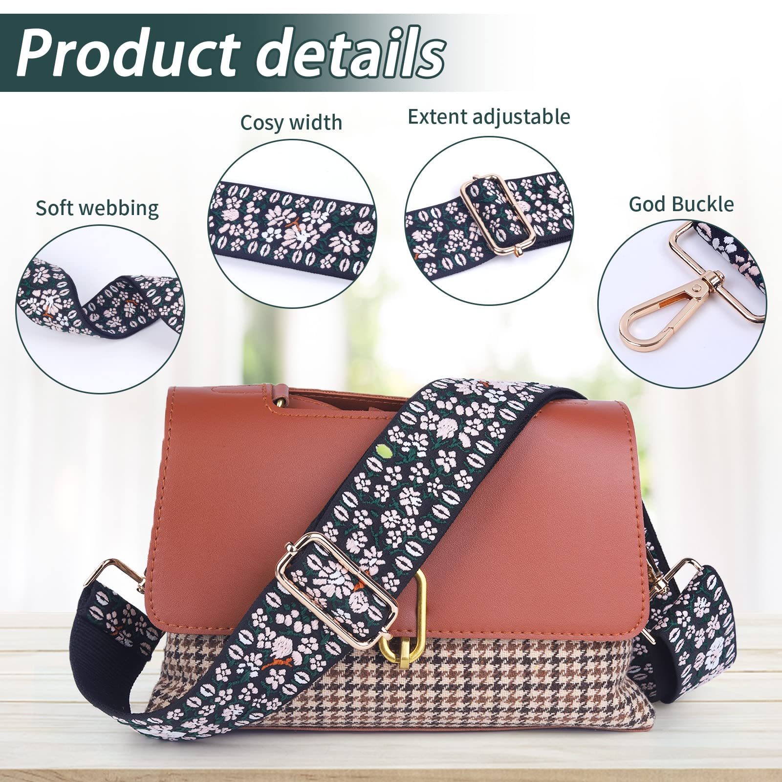 TRAIPAINK Crossbody Purse Strap, 2" Wide Shoulder Strap Adjustable Replacement Bag Strap, Retro Jacquard Embroidery Multi-pattern Crossbody Bag Straps for Handbag, Crossbody Bags, Shoulder Bags