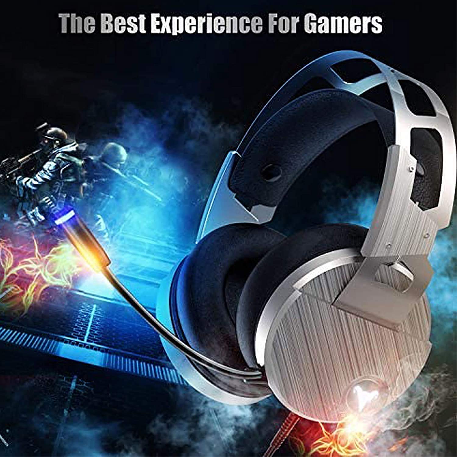 QcoQce Gaming Headset-3D Surround Sound Headphones, Adjustable Noise Cancelling Mic, LED Light, Xbox One Headset with Aluminum Frame for Nintendo Switch, PC, Mac