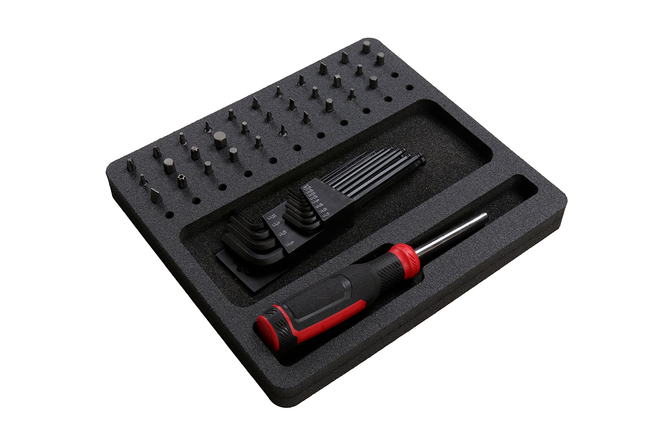 Polar Whale Tool Drawer Organizer Socketed Screwdriver Holder Insert Black Durable Foam Tray Holds Drivers Up To 10 Inches Holds 44 Bits Fits Craftsman Husky Kobalt Milwaukee Many Others