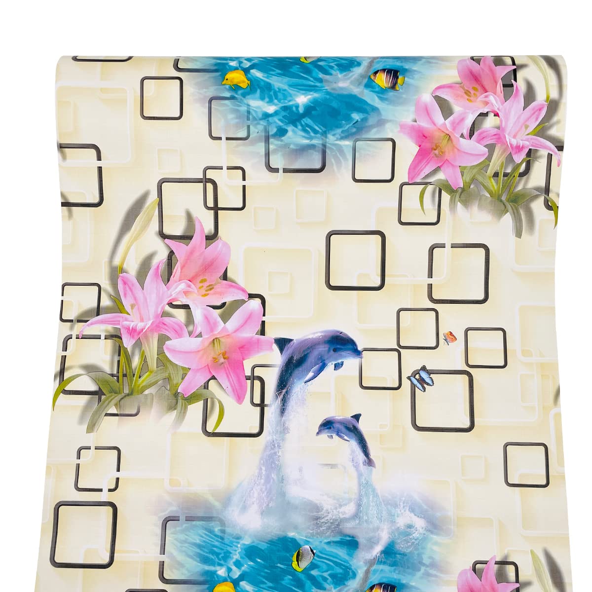 Yifasy Yellow Cabinet Liner Self-Adhesive Shelf Drawer Paper Dolphin Lily Flower Decor Furniture Storage Tower Unit Accent Table 118x17.7 Inch