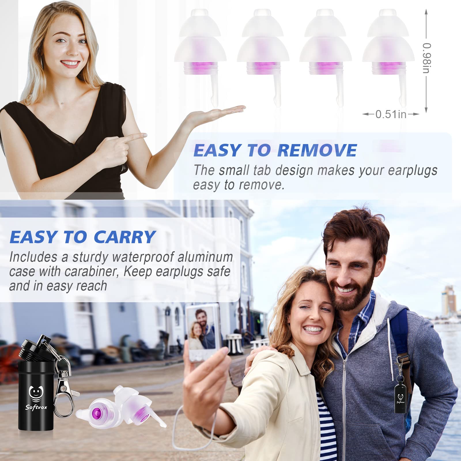 Small Ear Plugs for Sleeping Noise Reduction, 2 Pairs Reusable Soft Silicone Earplugs Sound Blocking Sleeping Earbuds, Hearing Protection for Snoring, Work, Travel, Motorcycle and All Loud Events