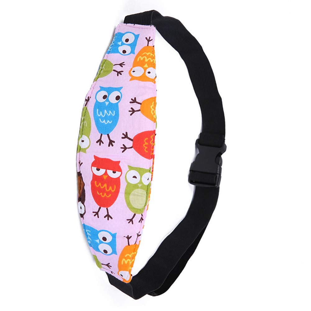 Potelin Baby Car Seat Pad Cushion Head Support Band Pram Stroller Sleep Seat Safety Belt Strap Cartoon Owl Pattern Strap for Kids Pink 1PCS