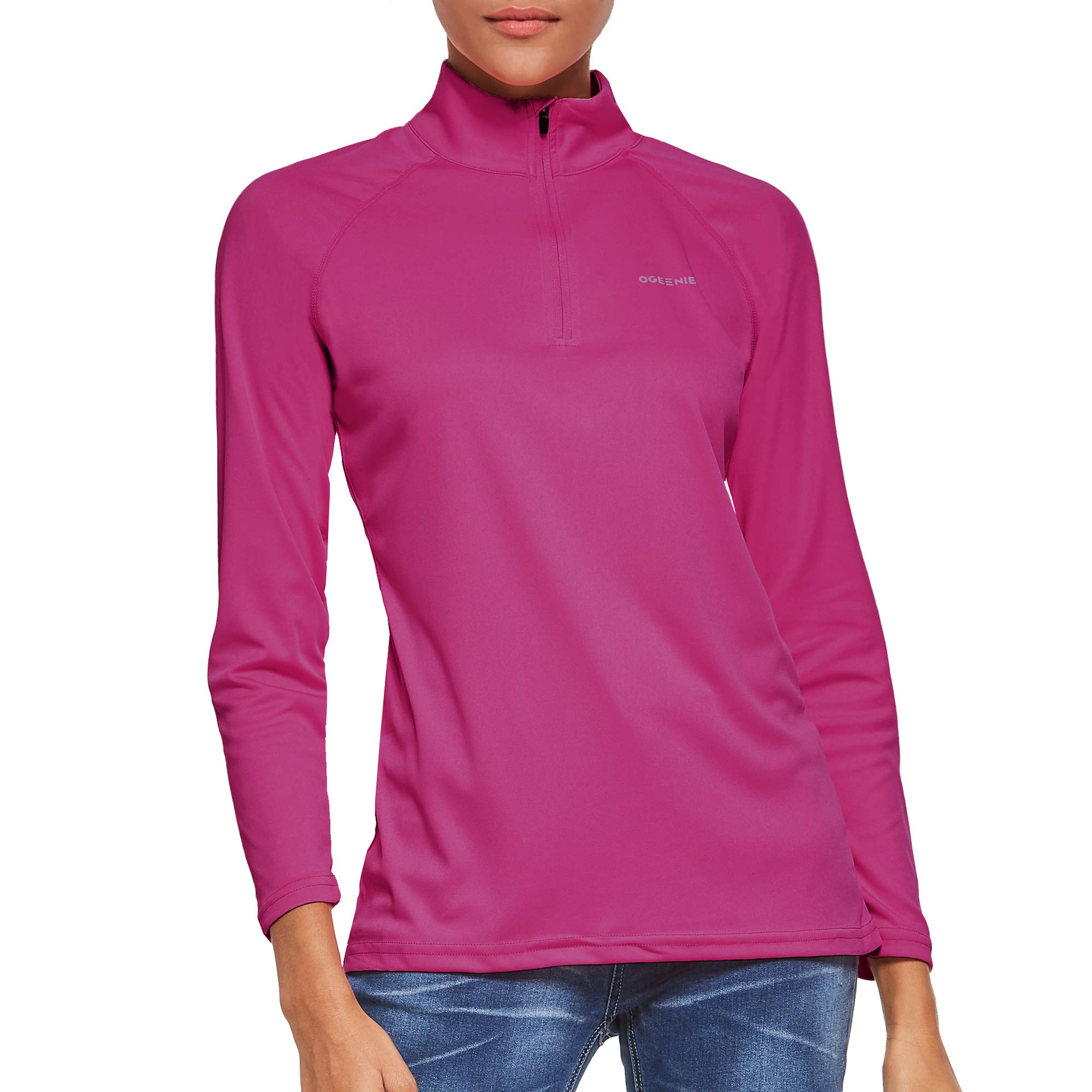 OGEENIER Women's 1/4 Zip Pullover UPF 50+ Sun Protection Shirt Long Sleeve SPF Shirts Hiking Running Golf Shirts, Raspberry, XL