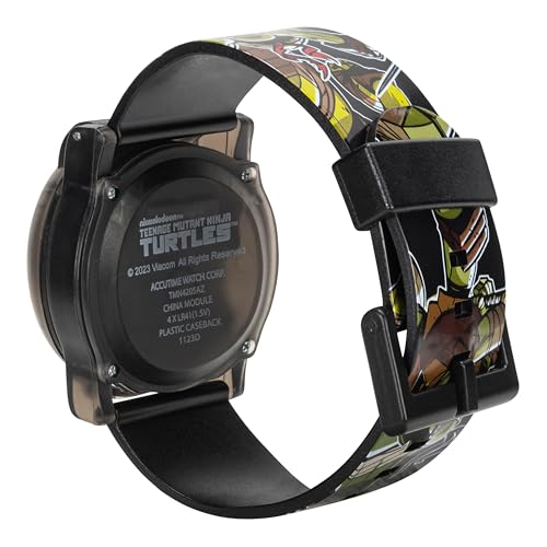 Nickelodeon Accutime Ninja Turtles Kids' Digital Watch with Pop Open Top/Casing, Flashing LED Lights, Black Strap - Official TMNT Characters on The Top, Safe for Children - Model: TMN4205