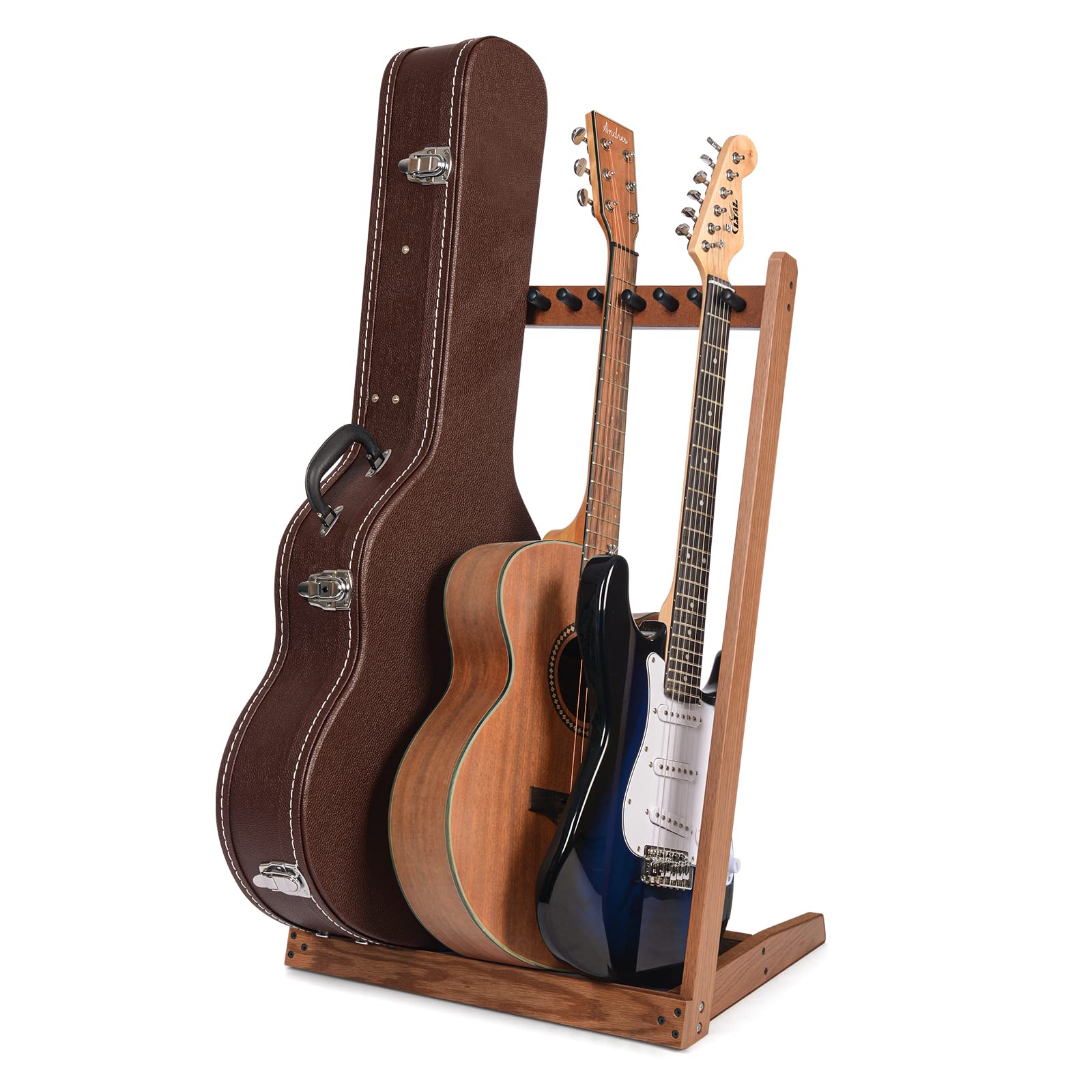 XCSOURCE Guitar Stand for Multiple Guitars, Guitar Holder with Felt Pad and Pick Slot for 5 Bass&Electric, 3 Acoustic&Classical, 3 Guitar Case, Guitar Display Rack for Home or Studio(Wood Color)