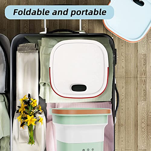 Portable Washing Machine, 6 L 3-Speed Adjustment Mini Foldable Washer with Drain Basket USB Compact Outdoor Washing Machine for Underwear, Sock, Suitable for Travel, Camping,Apartments(Green)