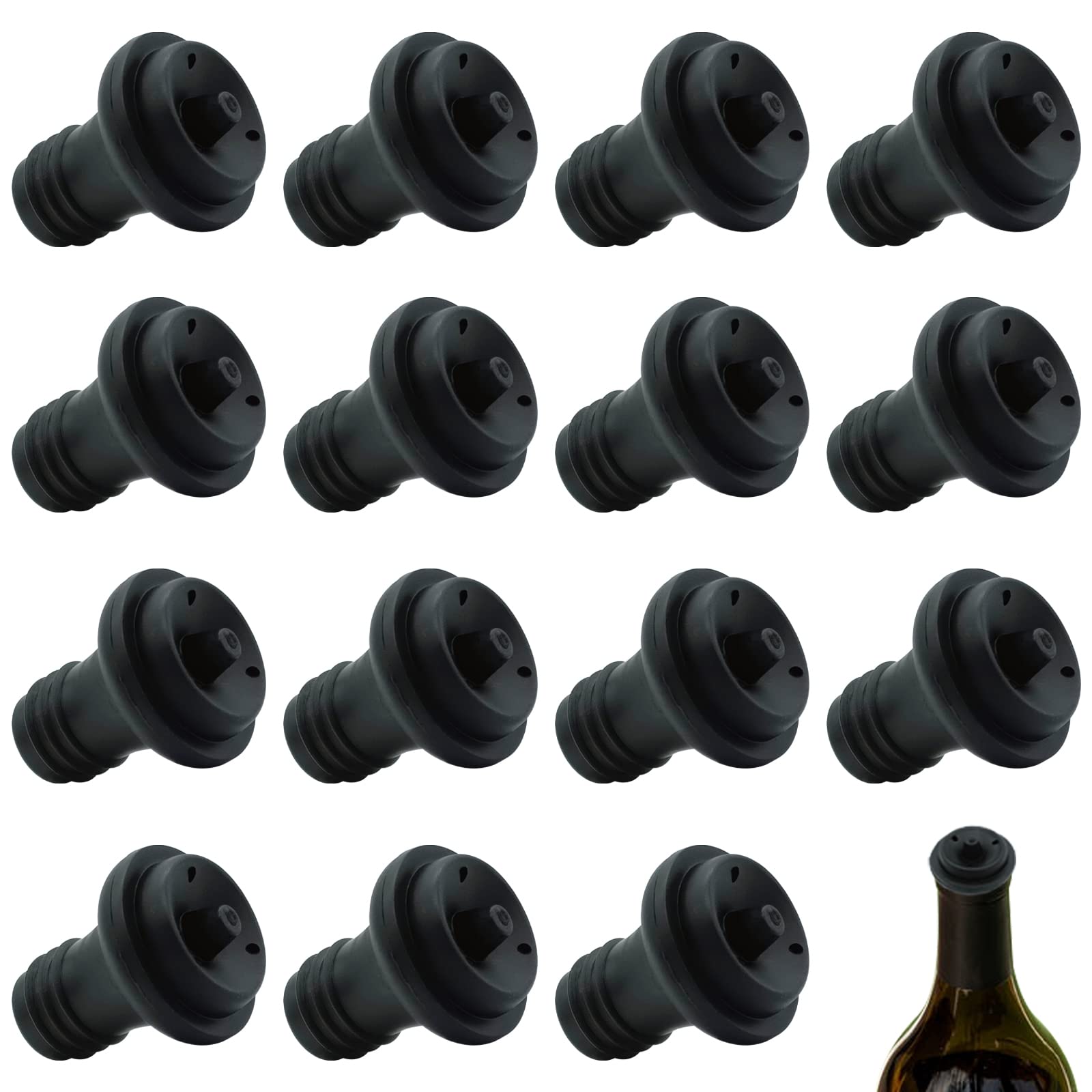 Wine Saver Vacuum Stoppers (15 Pieces), Improved type Resealable Wine Pump Vacuum Stoppers effectively, Maintain The Fresh Flavor of Wine, Suitable for Most Wine Pumps (Black)