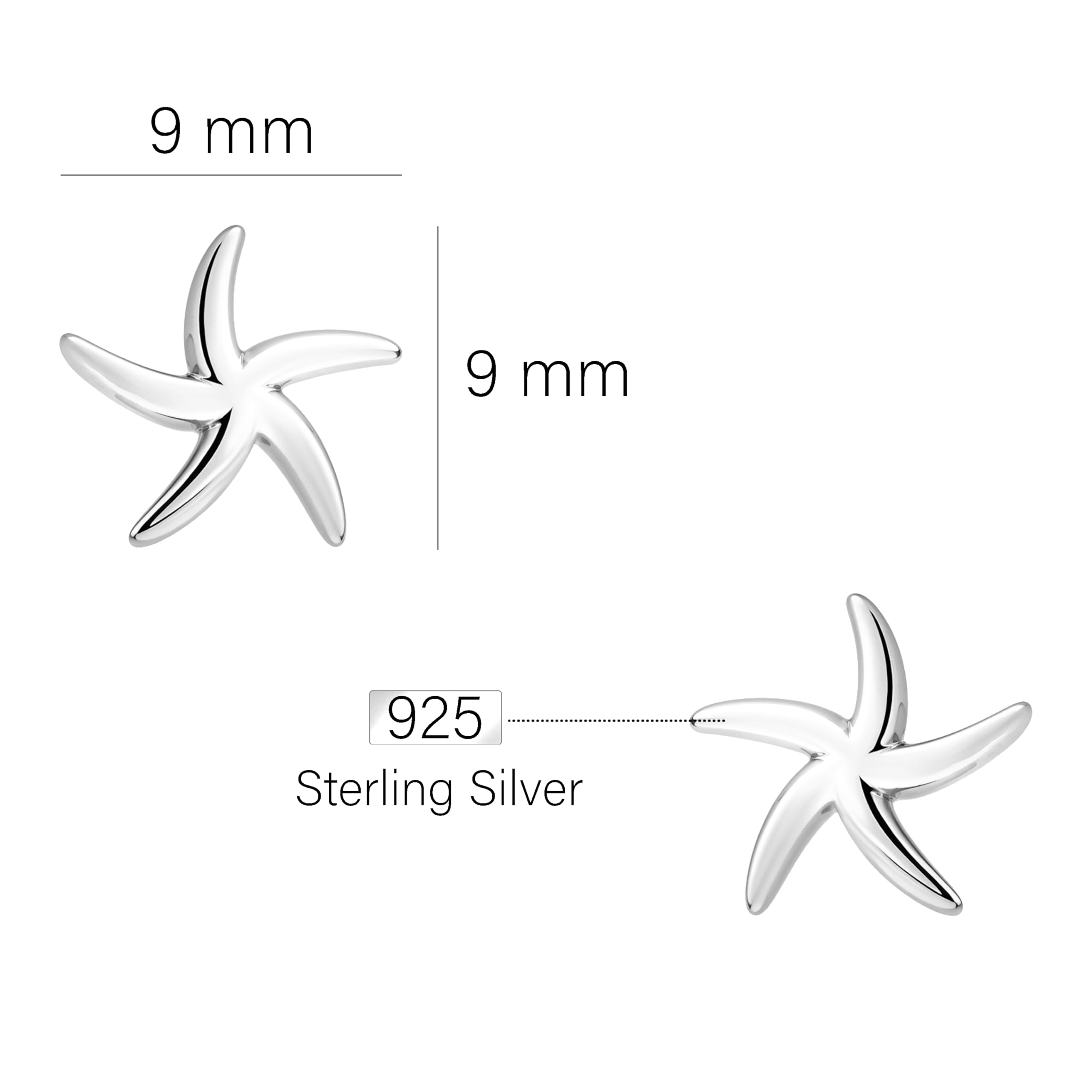SOFIA MILANI - Solid 925 Sterling Silver Earrings for Women - Starfish Stud Earrings - 20765