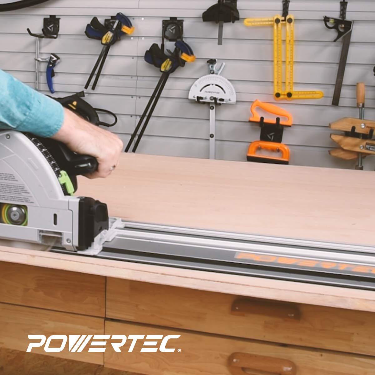 POWERTEC 71153 Track Saw Guide Rail for Makita or Festool Track Saws | 55β Guide | For Perfect Repeatable Rip Cuts| For Optimized Bevel & Straight Cuts