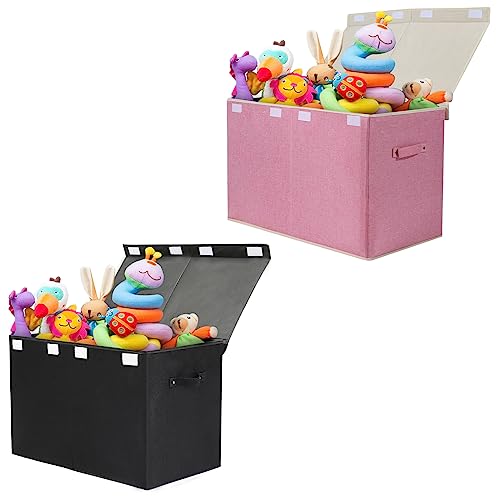 popoly Large Toy Box Chest with Lid, Collapsible Sturdy Toy Storage Organizer Boxes Bins Baskets