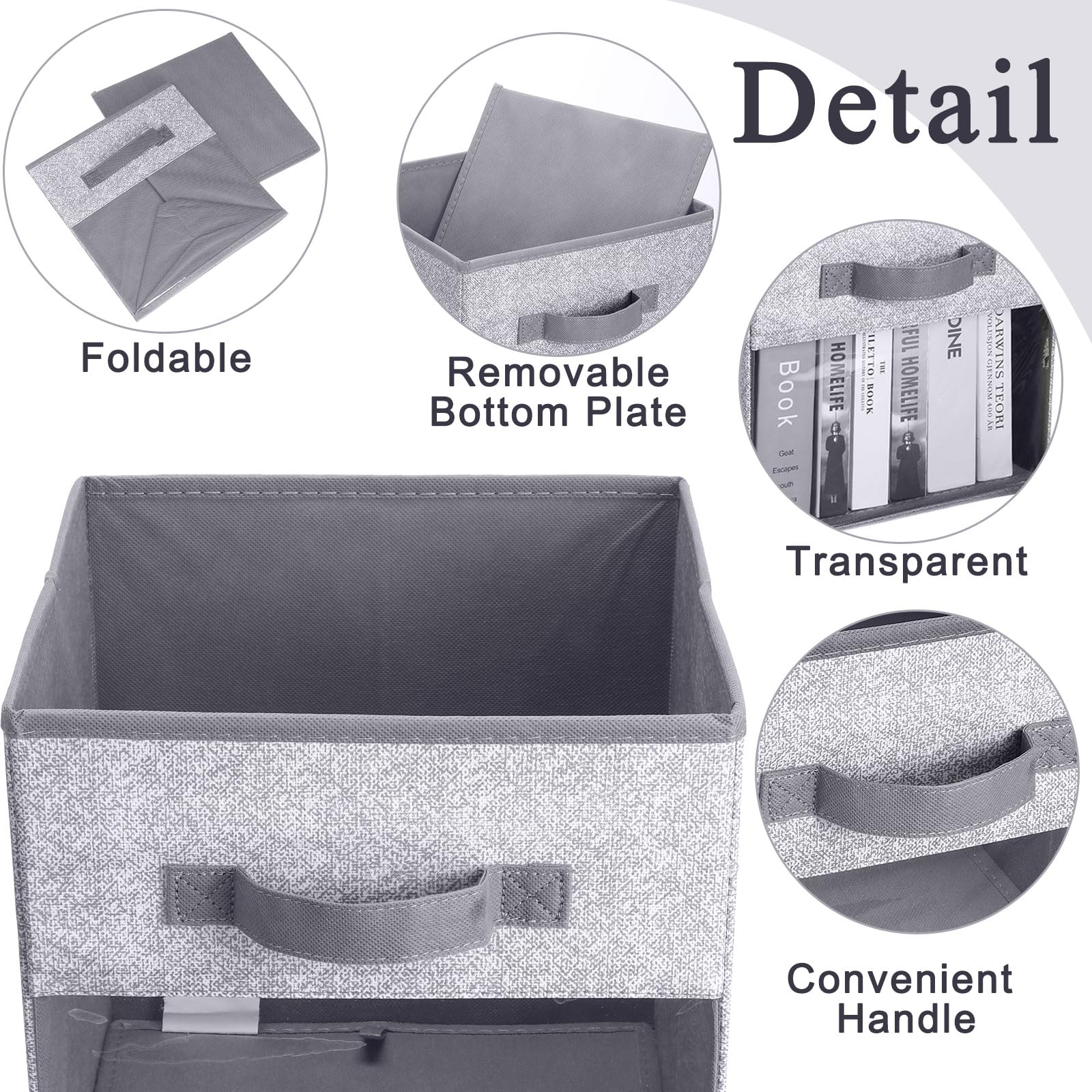 Tenceur 12 Pcs Foldable Fabric Storage Cubes 10.43 Inch Storage Bins with 2 Durable Handles and Clear Window Collapsible Organization Basket Large Capacity Drawer for Shelf Bookcase Bedroom Cloth Toys