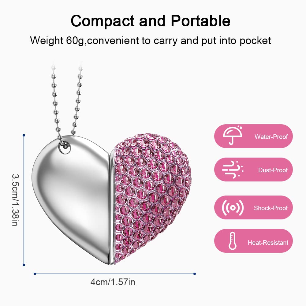 RAOYI 64GB Heart Shape USB 2.0 Flash Drive Crystal Memory Stick Thumb Drive Pen Drive Jump Drive Jewelry Pendant Necklace with Key Chain-Pink