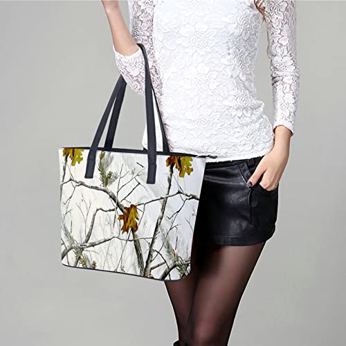 White Tree Camo Women's Tote Bag PU Leather Shoulder Bag Handbags Purse For Work Shopping Travel