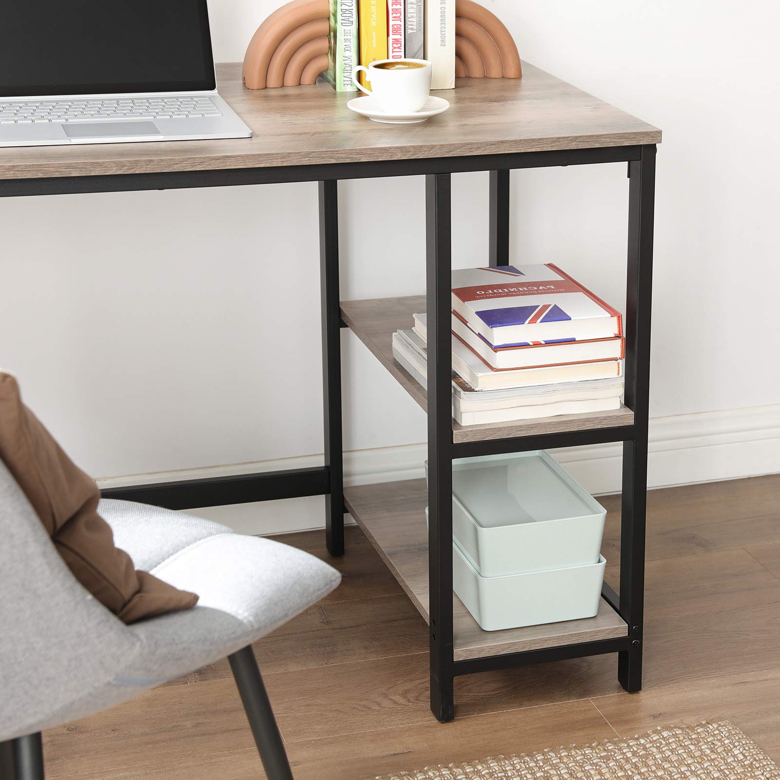 VASAGLE L-Shaped Computer Desk and Rolling File Cabinet Bundle, Writing Desk, Filing Cabinet with 2 Drawers, Industrial Style, for Home Office, Greige and Black ULWD72MB and UOFC071B02
