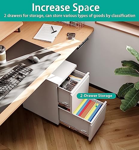 SISESOL 2 Drawer File Cabinet with Lock, Under Desk Metal Filing Cabinet for Home Office,Lockable Rolling File Cabinet with 2 Keys for Legal/Letter/a4 Size