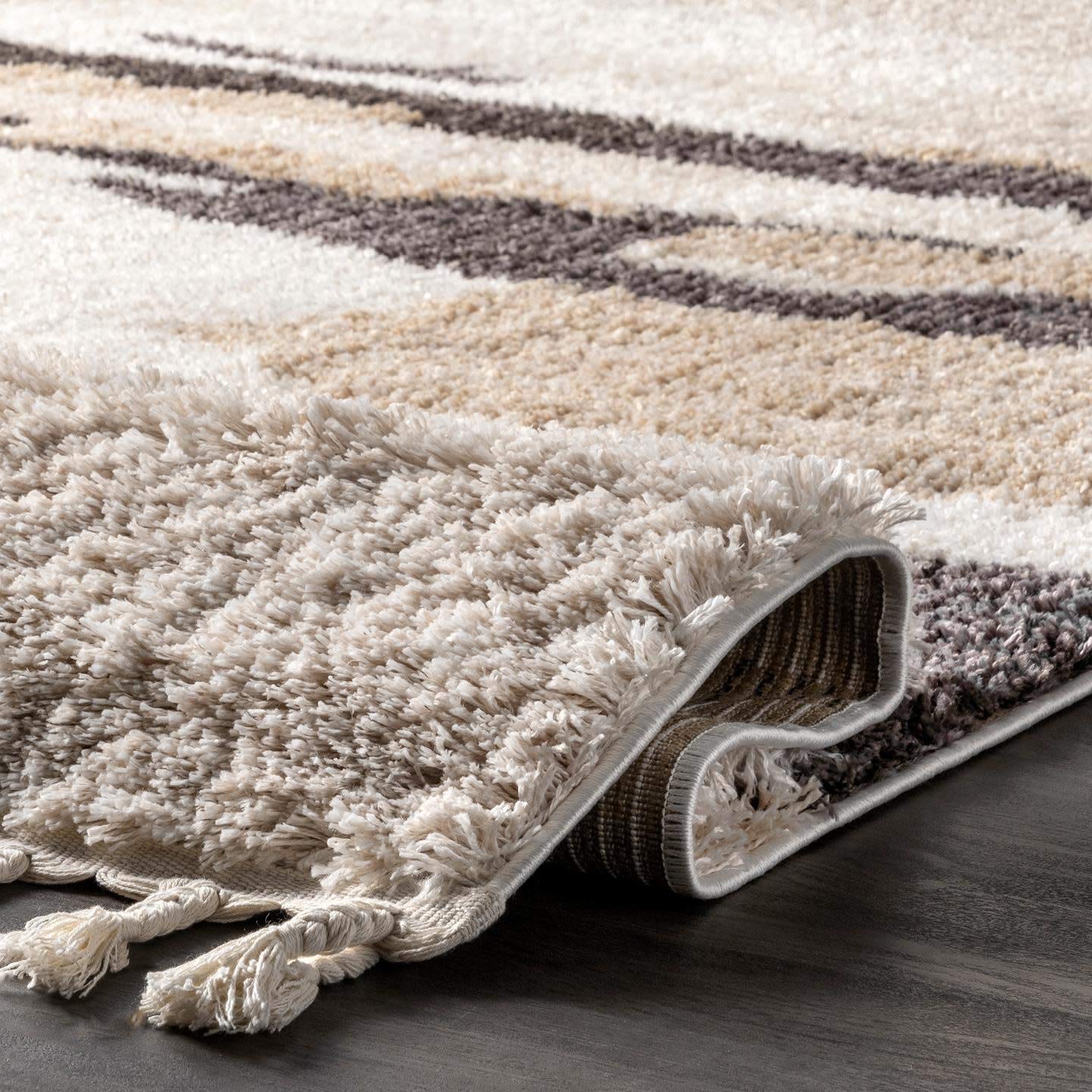 nuLOOM Elliot Soft Abstract Shag Tassel Plush Area Rug, 8x10, Beige