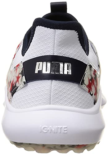 Puma Men's 194878 Golf Shoe, White-Navy Blazer-HIGH Risk RED