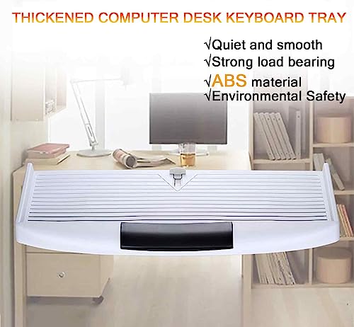 OM-PDD Keyboard Tray Under Desk Pull Out White, Under Desk Keyboard Tray Sliding Extra Wide, Quiet and Smooth, Abs Material, Environmental Protection and Safety, Strong Load-Bearing