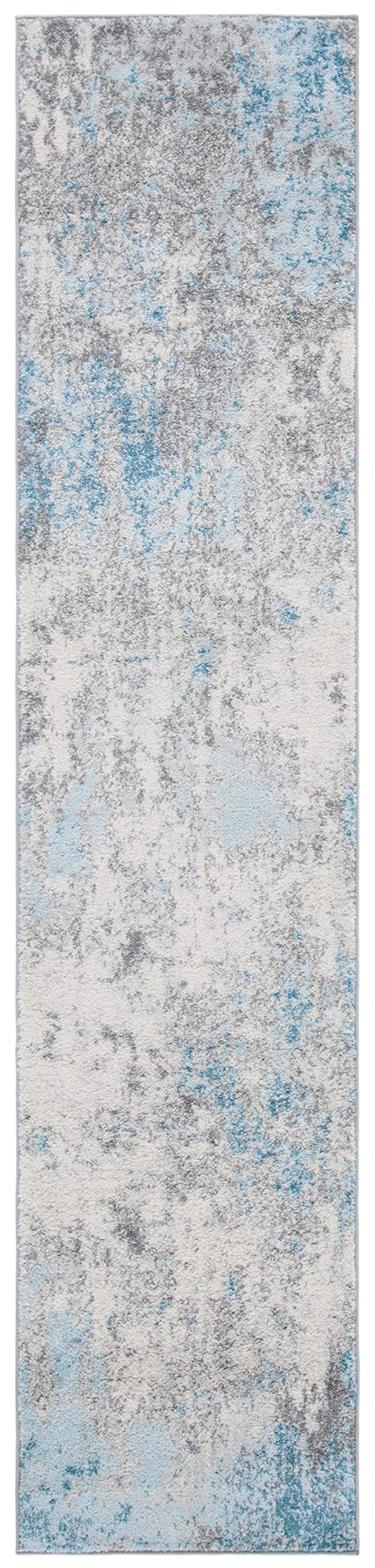 SAFAVIEH Tulum Collection Runner Rug - 2' x 9', Grey & Blue, Modern Abstract Design, Non-Shedding & Easy Care, Ideal for High Traffic Areas in Living Room, Bedroom (TUL207F)