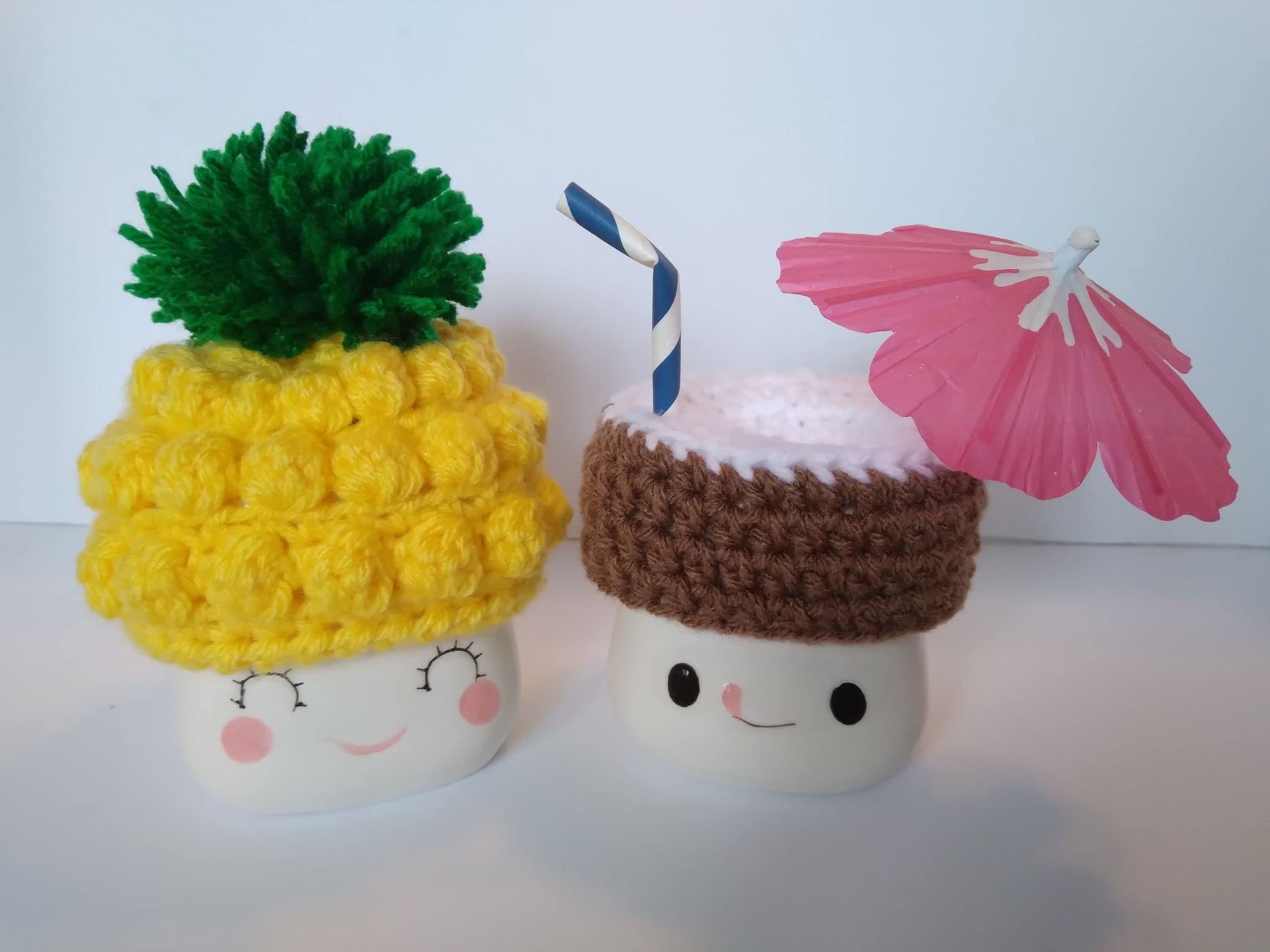 Tiered Tray Marshmallow Mug Hats Toppers - Pina Colada Pineapple & Coconut Set of 2 for 2.75x2.75 inch Marshmallow Mugs Summer Collection