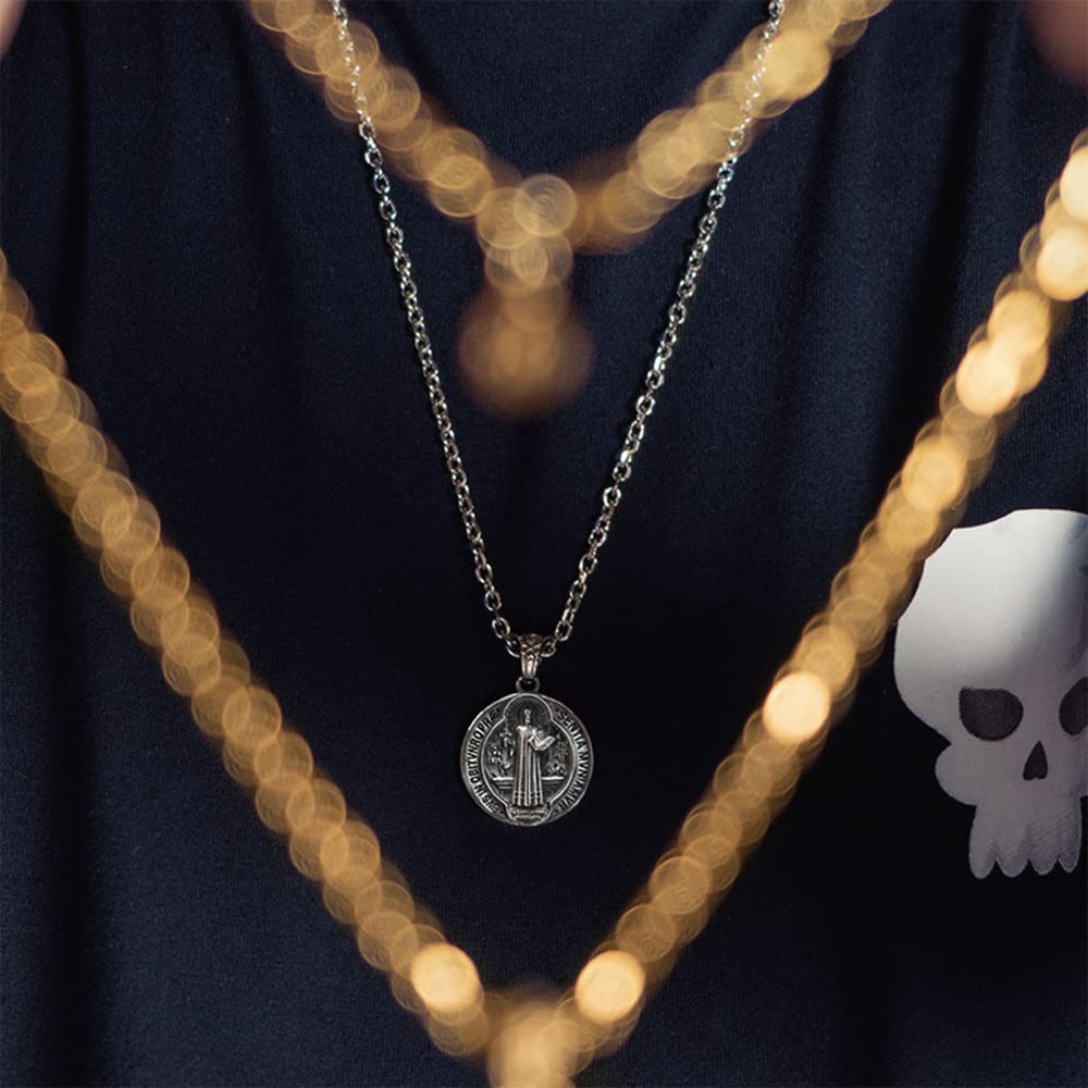 WHLHMK Gothic Men's St Benedict Necklace (Golden), Stainless Steel, No Gemstone