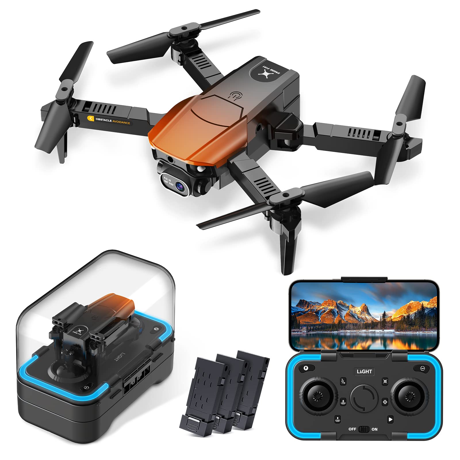 PLINUS Mini Drone with Camera, 720P HD FPV Drones with Carrying Case, 3 Batteries, One Key Start, Altitude Hold, Headless Mode and 3D Flips, Toys for Kids and Adults