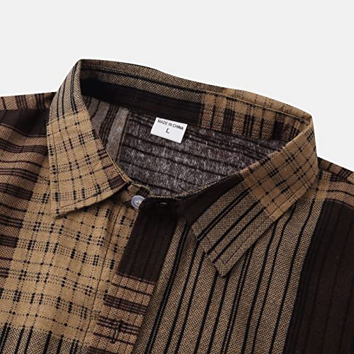 YYQXIiyty Men's Slim-Fit Blouses V-Neck Casual Formal Beach Dress Shirts Short Sleeve Button Down Open Front Shirts Brown