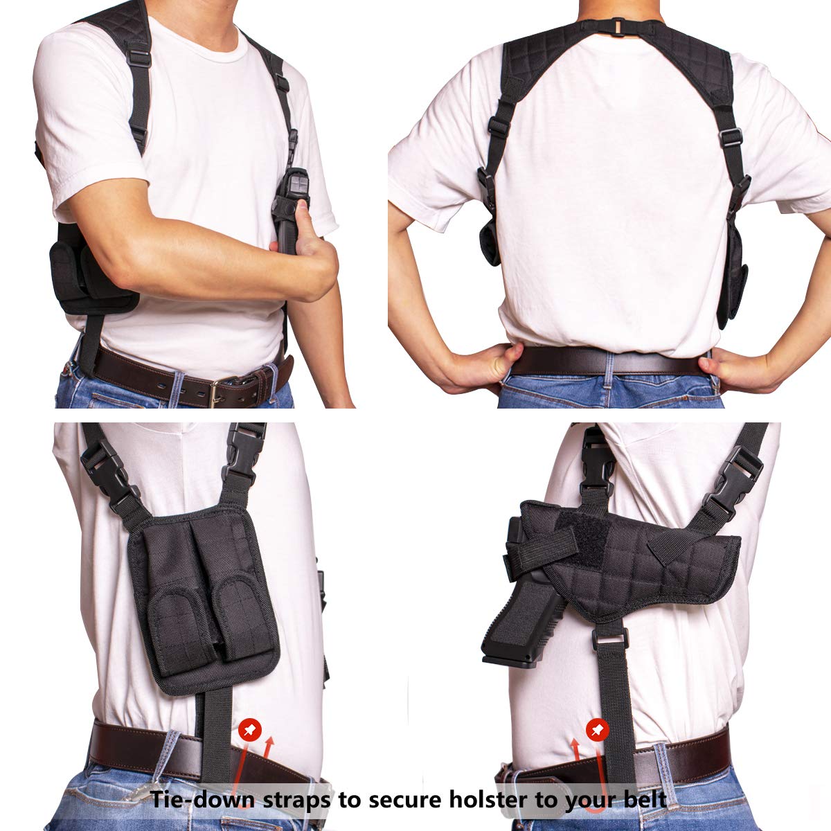POYOLEE Shoulder Holster for Pistols, Adjustable Vertical Gun Holster with Double Magazine Pouch, Universal Concealed Carry Holster Fits Compact to Large Handguns Black