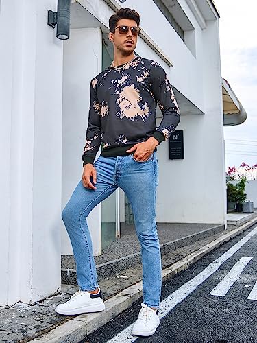 WDIRARA Men's Letter Graphic Print Round Neck Long Sleeve Sweatshirt Pullovers Black L Black Tie Dye Paris XL