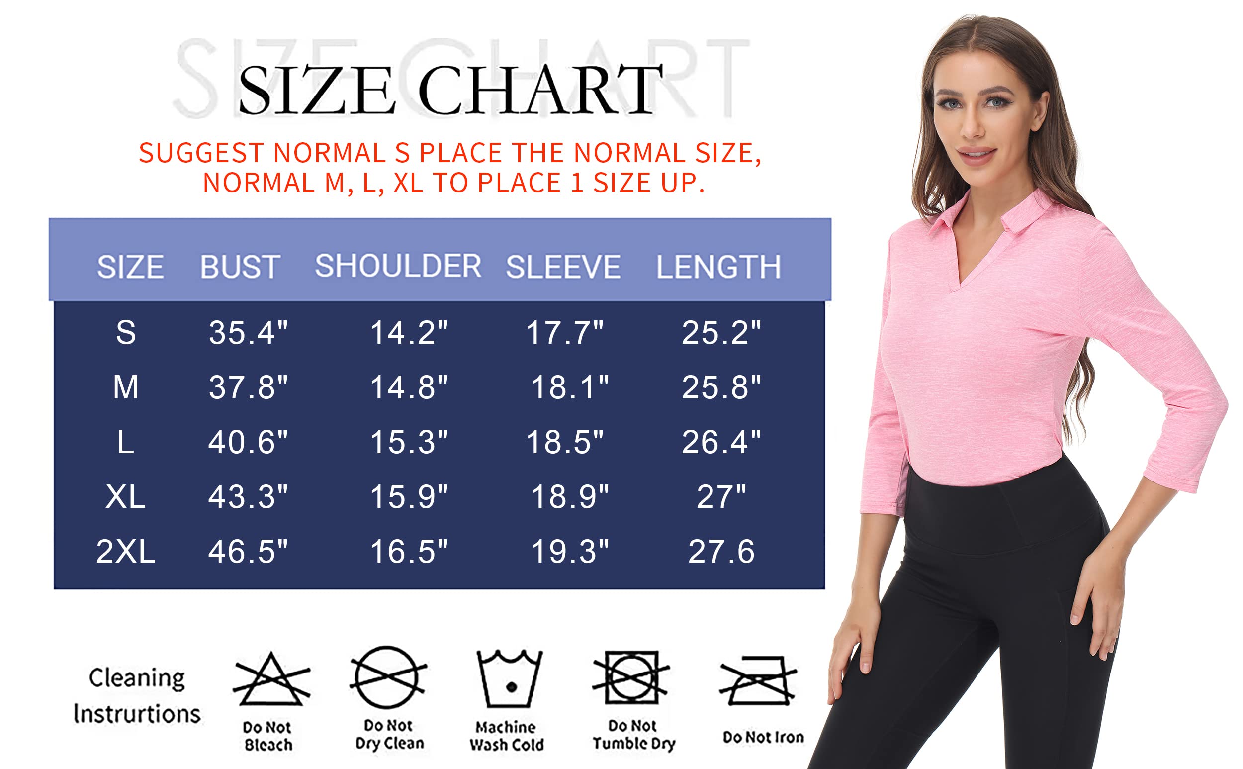 TrendiMax Womens 2 Pack 3/4 Sleeve Golf Polo Shirts V Neck Collared Moisture Wicking Sports Workout Tops