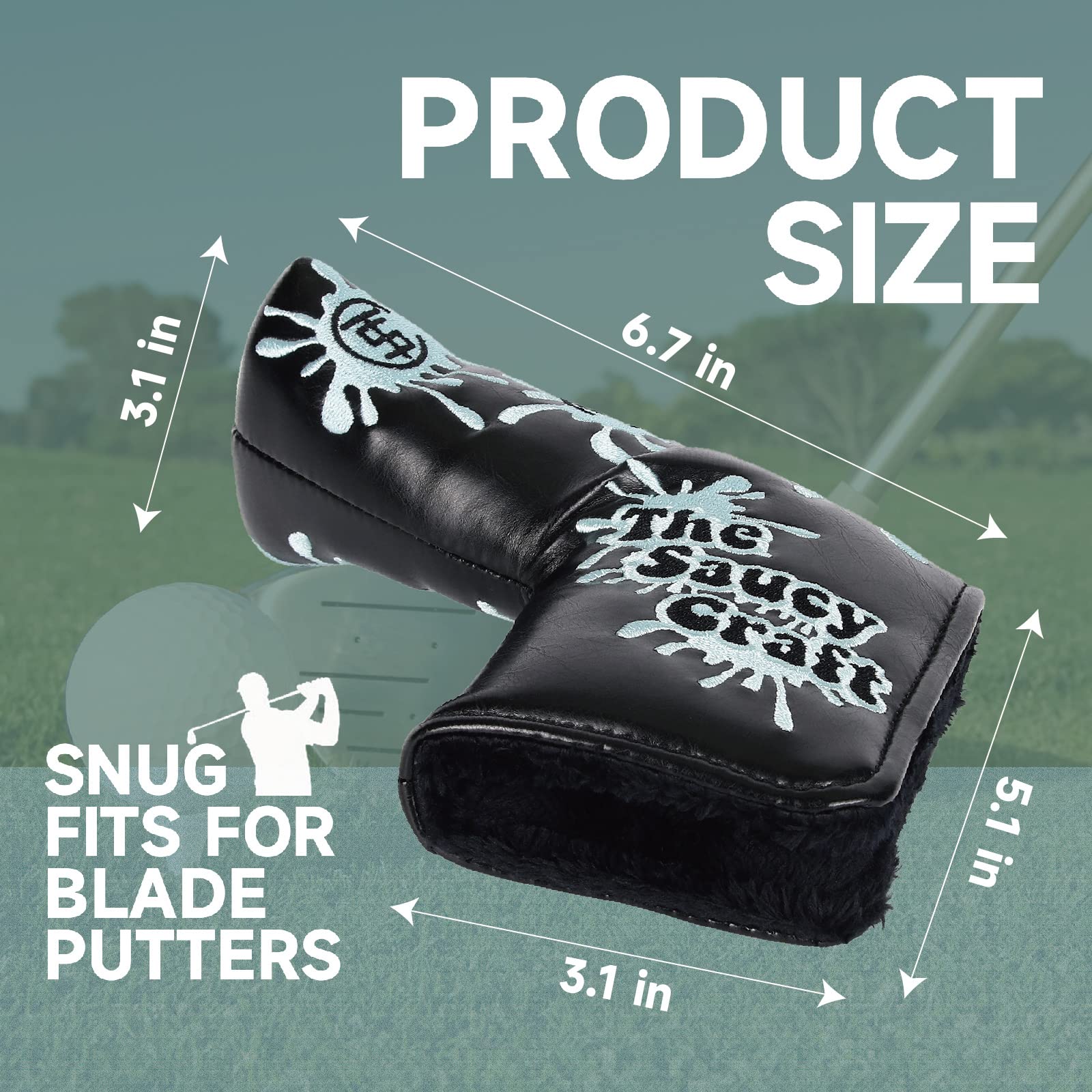 Studio Crafted Golf Painting Splash Putter Head Cover Headcover for Blade Style Putters, Leather Black Golf Blade Putter Cover Magnetic Mallet Headcover Club Protective