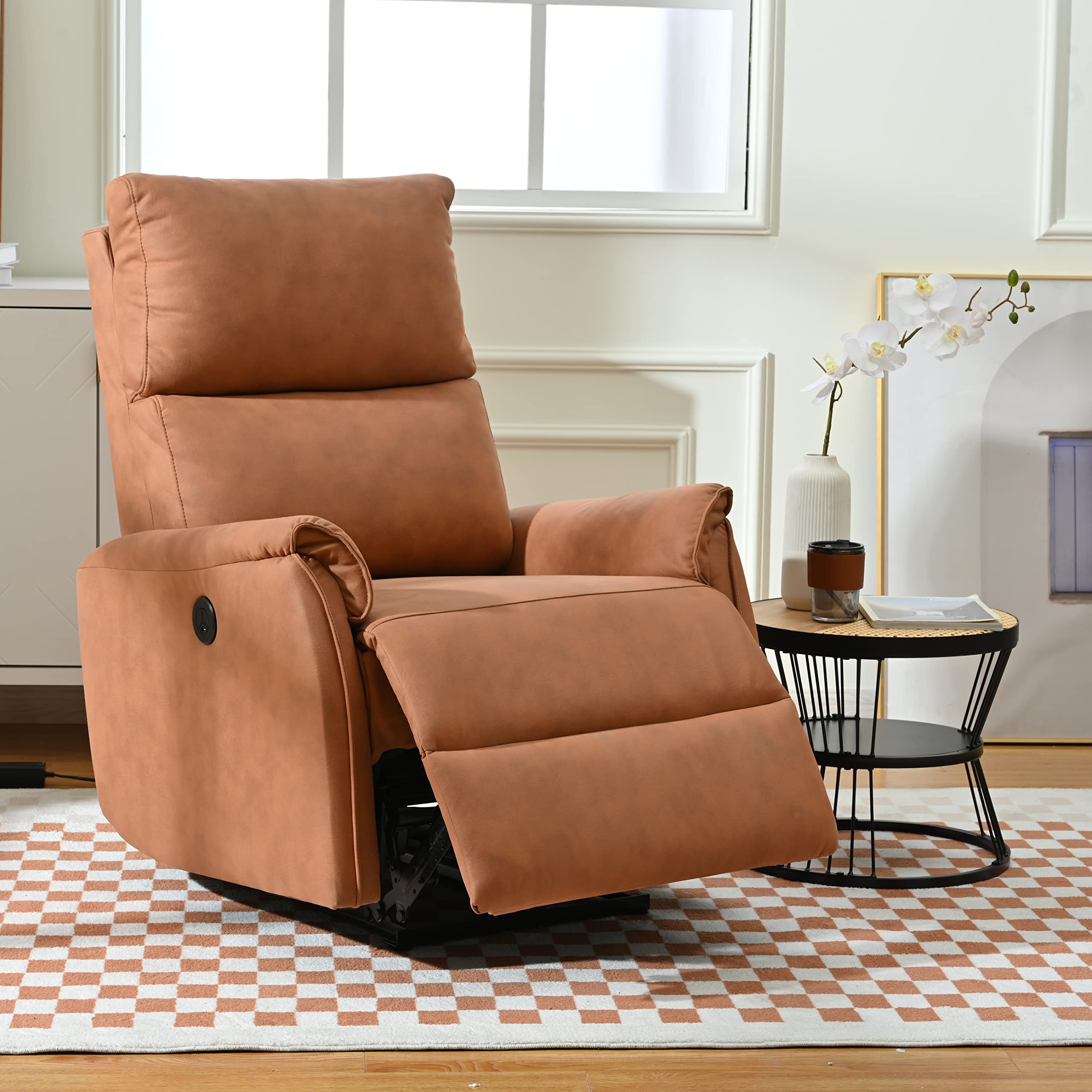 OMMGG Electric Power Recliner Chair with USB Ports and Side Control Button, Upholstered Foam Lounge Single Sofa w/Adjustable Backrest and Footrest, Home Theater Seating, Orange
