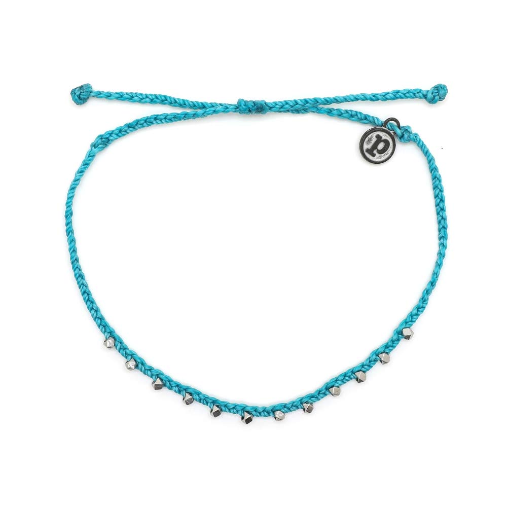 Pura Vida Silver Stitched Beaded Anklet Pacific Blue - Waterproof, Artisan Handmade, Adjustable, Threaded, Fashion Jewelry for Women
