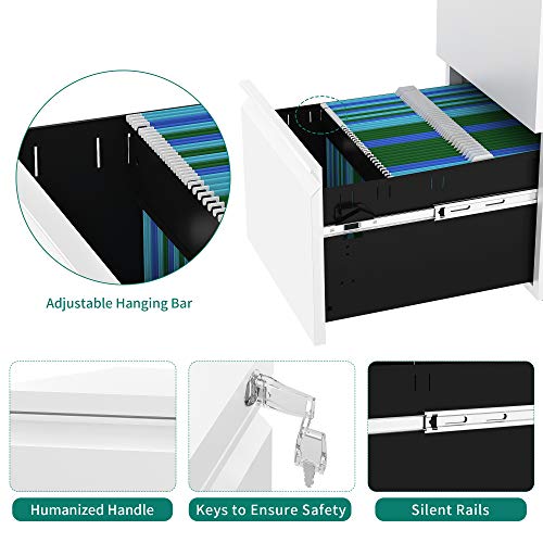 YITAHOME 2-Drawer Vertical File Cabinet with Lock, 20β Deep Mobile Metal Filing Cabinet for Legal/Letter Size, 20β Height Pre-Built Office Storage File Cabinet Except Wheels Under Desk - White