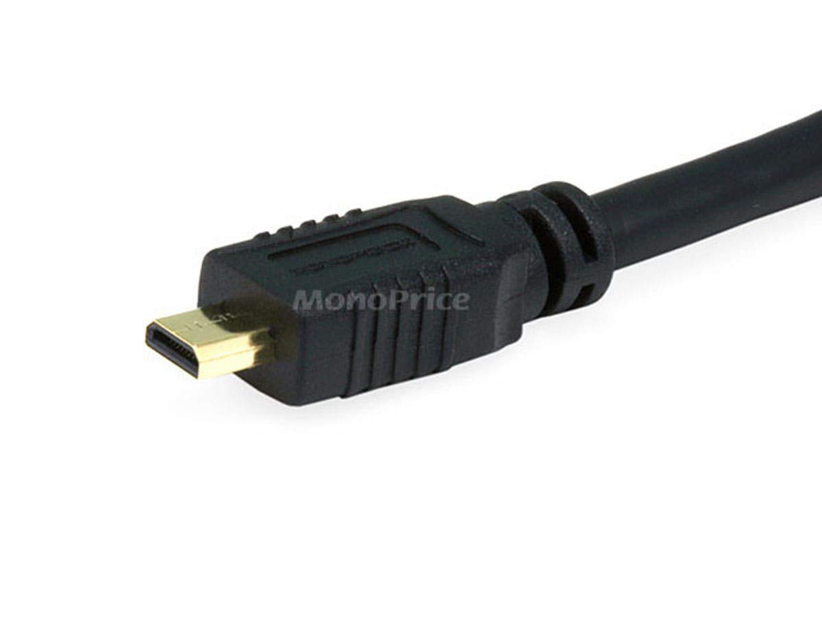 Monoprice High Speed HDMI to HDMI Micro Cable - 4K@24Hz, 10.2Gbps, 34AWG, Ferrite Core, Gold Plated Connectors, 3 Feet, Black