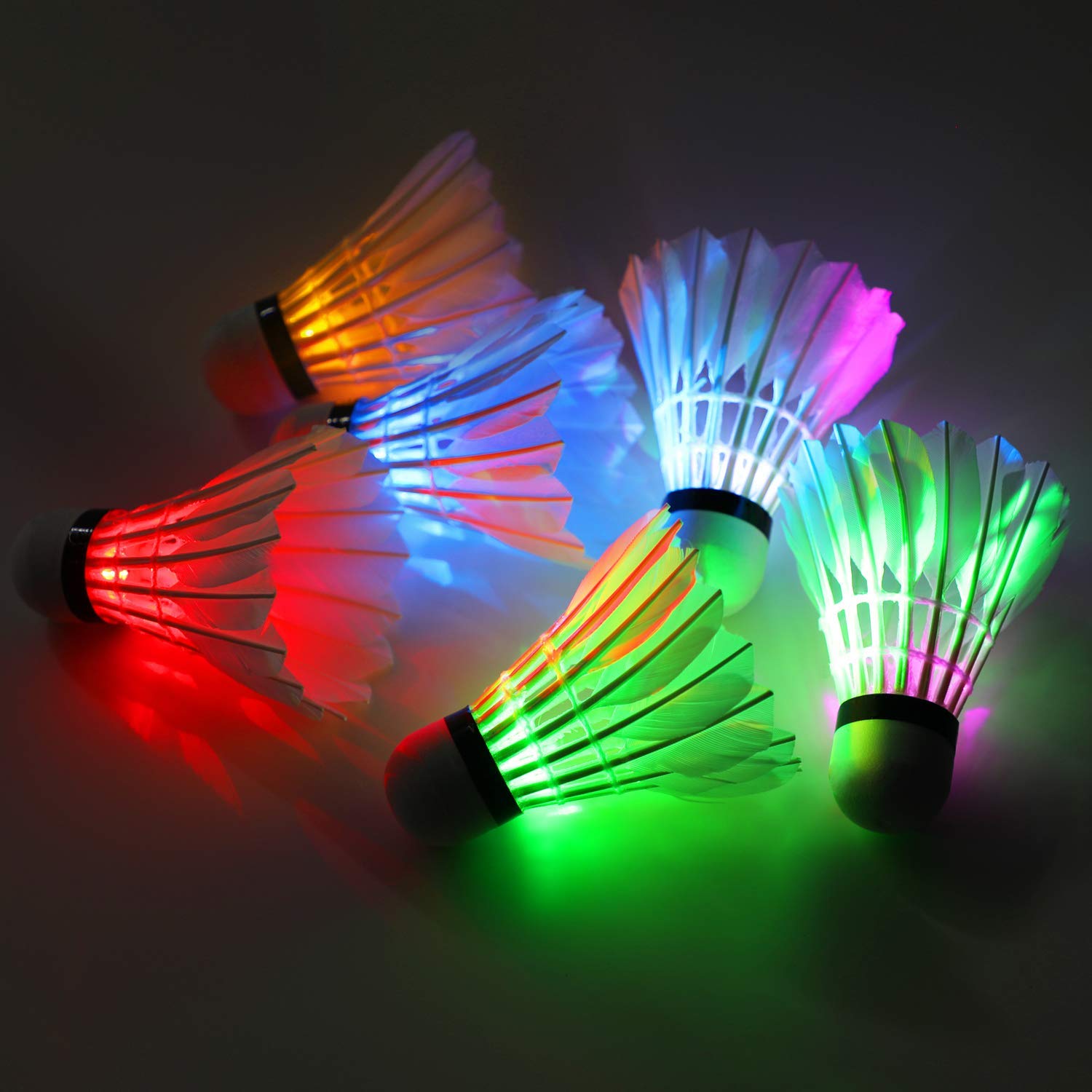 Ohuhu Shuttlecock, LED Birdies Badminton Glow in The Dark Lighting Badminton Birdies Goose Feather Shuttlecocks Light up for Outdoor Indoor Adults Sport Activities