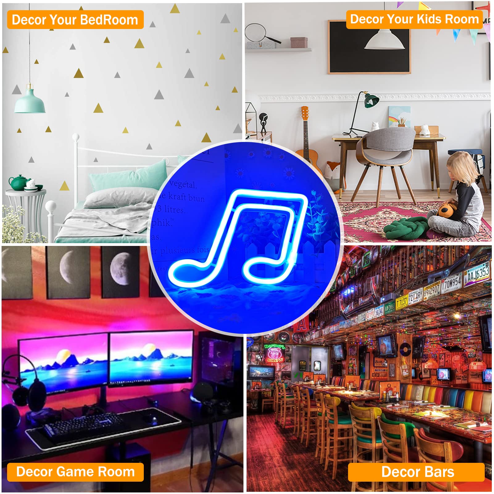 VIFULIN Music Note Neon Signs Blue LED Neon Light USB or Battery Operated Music Note LED Neon Light Signs Tik Tok LED Night Light for Bedroom Wall Decor Living Room Bar Party Wedding Christmas(Blue)