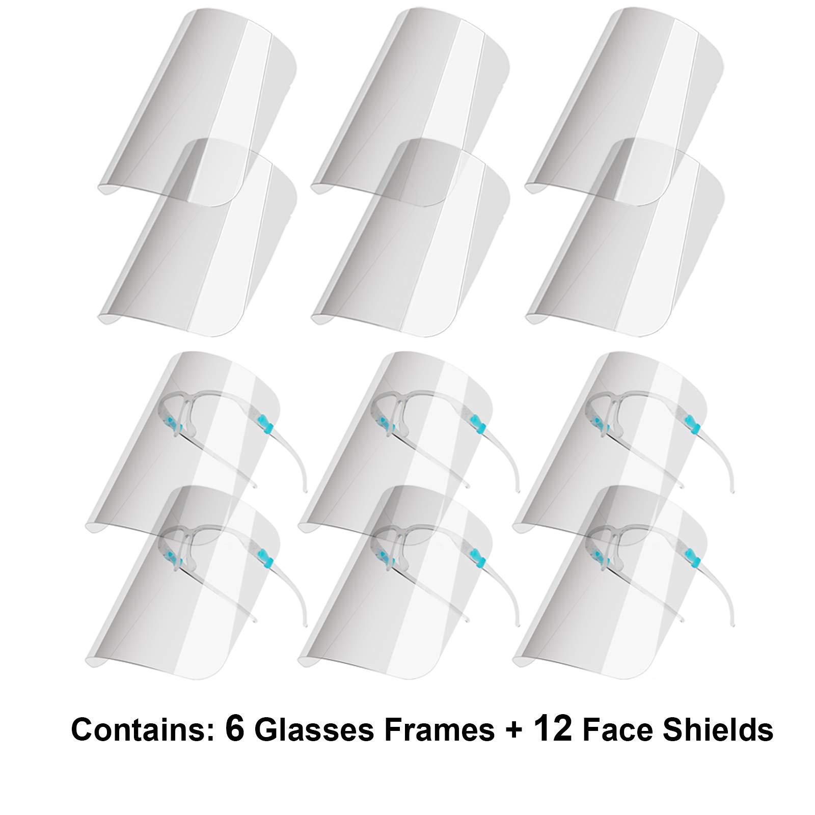 salipt Anti-fog Reusable Face Shields with Glasses Frame Set for Men and Women,6 Glasses and 12 Shields