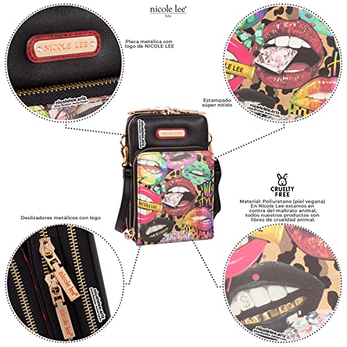 Nicole Lee Multi Zip Small Phone Case Crossbody, Detachable Crossbody Strap, Small Travel School Work Bag (All Emotion)