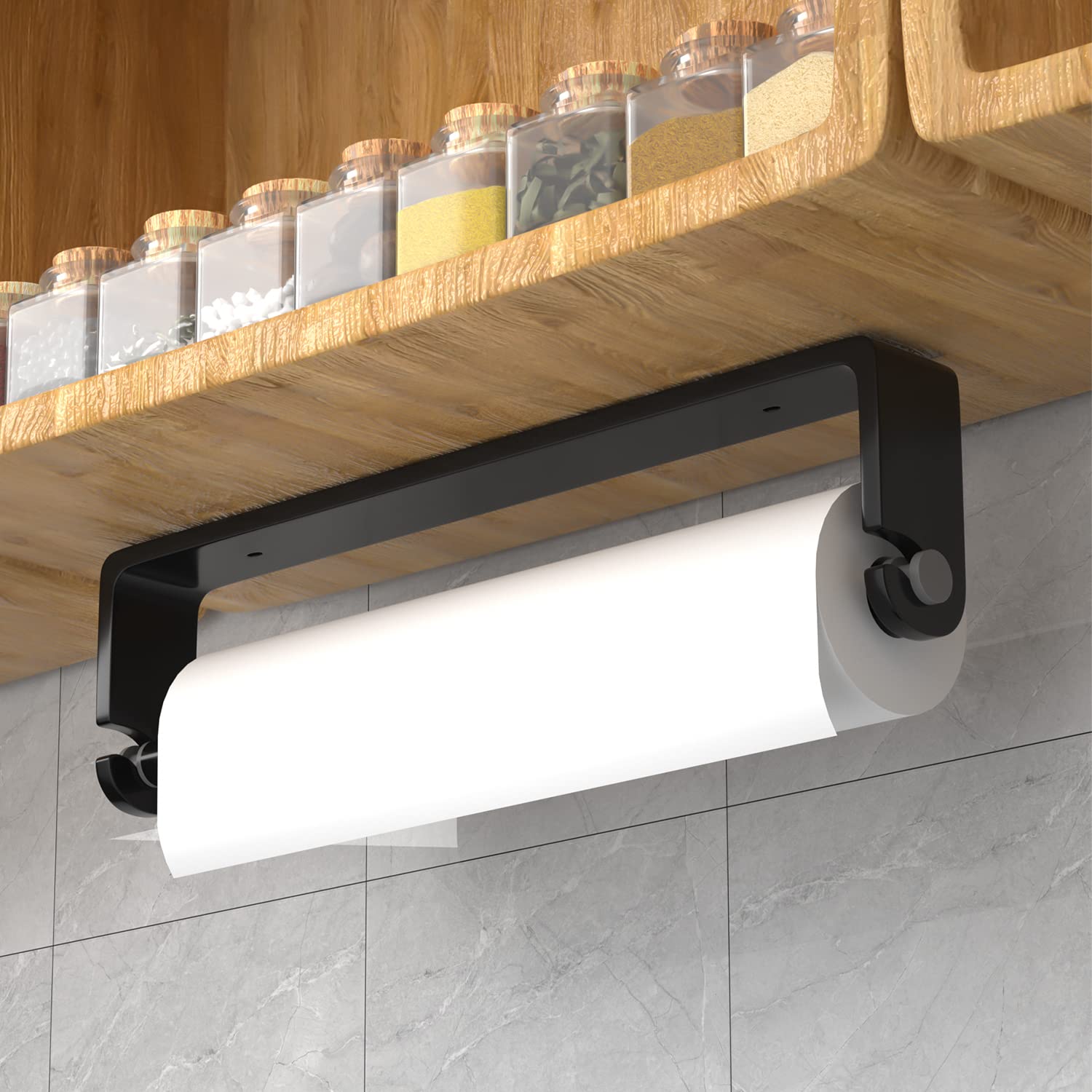 Paper Towel Holder Under Cabinet,2Pack Wall Mount Paper Towel Roll Holder,Paper Towel Rack for Kitchen, Bathroom,Pantry Black
