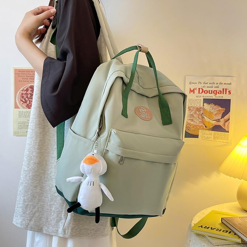 Splendrive Cute aesthetic backpack with cute duck accessories Christmas gift Outdoor Daypack (Green)