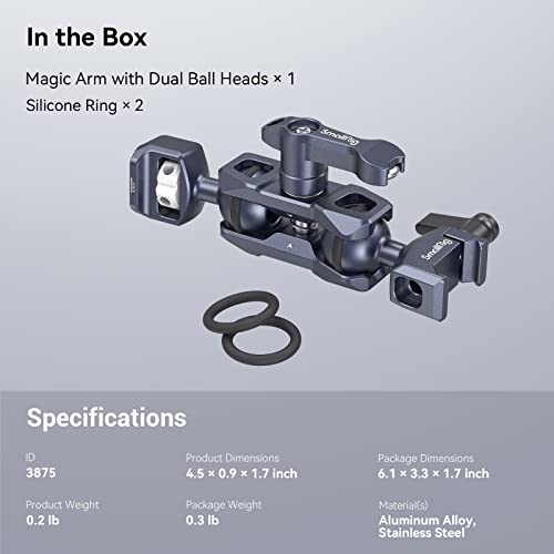 SmallRig Articulating Magic Arm with NATO Clamp and 1/4"-20 Screw (with Retractable Pins), 360 Degree Rotation, Max Load of 12 Ib Magic Arm for Field Monitor, Camera and Lights 3875