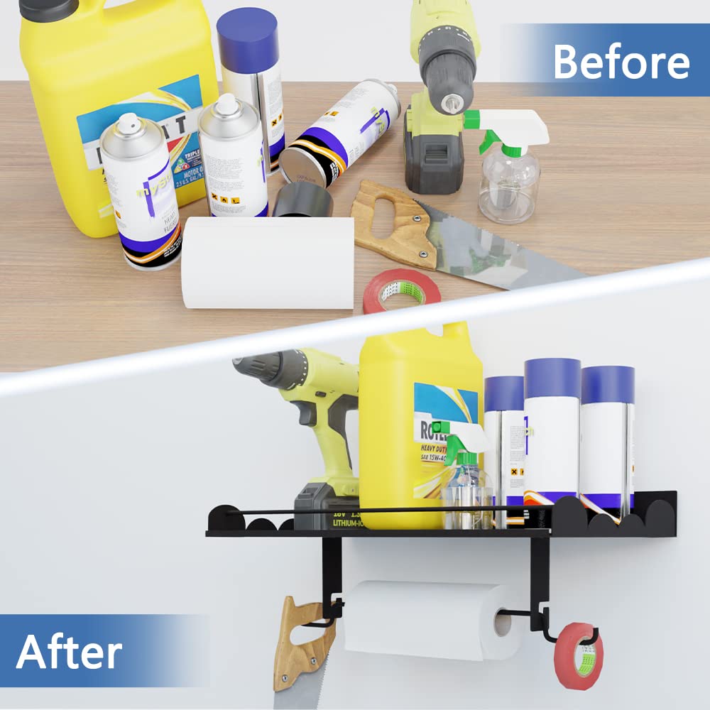 Paper Towel Holder, Garage Quick Clean Station, Garage Wall Mount Shelf, Utility Storage Rack,Tool Storage Rack, Holds 50 lbs