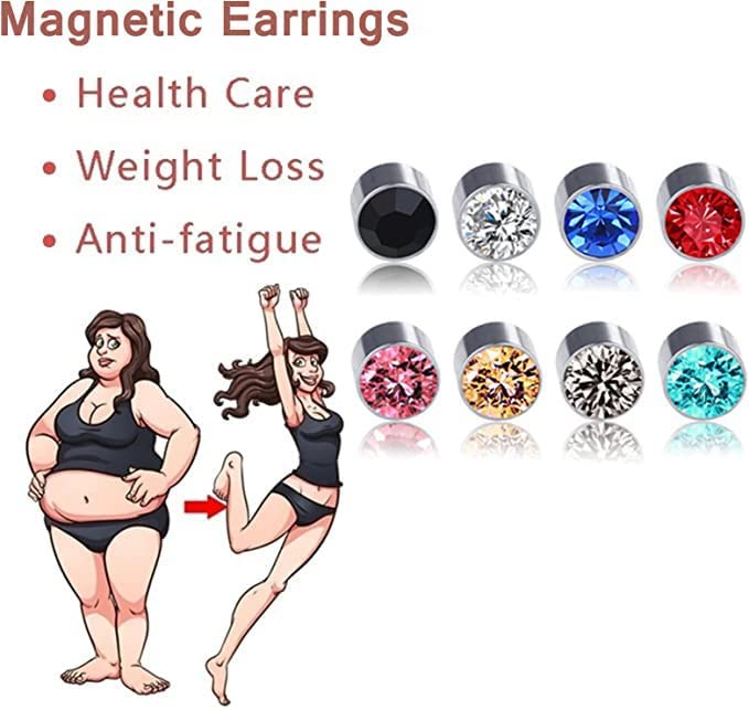 YOOUS 8 Pairs of Magnetic Therapy Stud Earrings Colored Diamond Stud Earrings Lymphatic Drainage Stud Earrings Non-Pierced Shiatsu Earrings