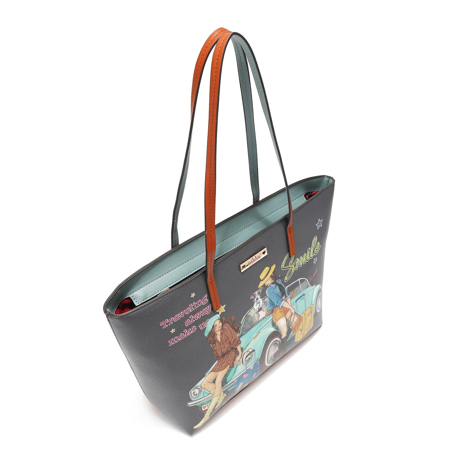 Nicole Lee Nikky Large Shopper Bag, Vegan Leather Tote Fashion Print Handbag (AVENTURERAS)