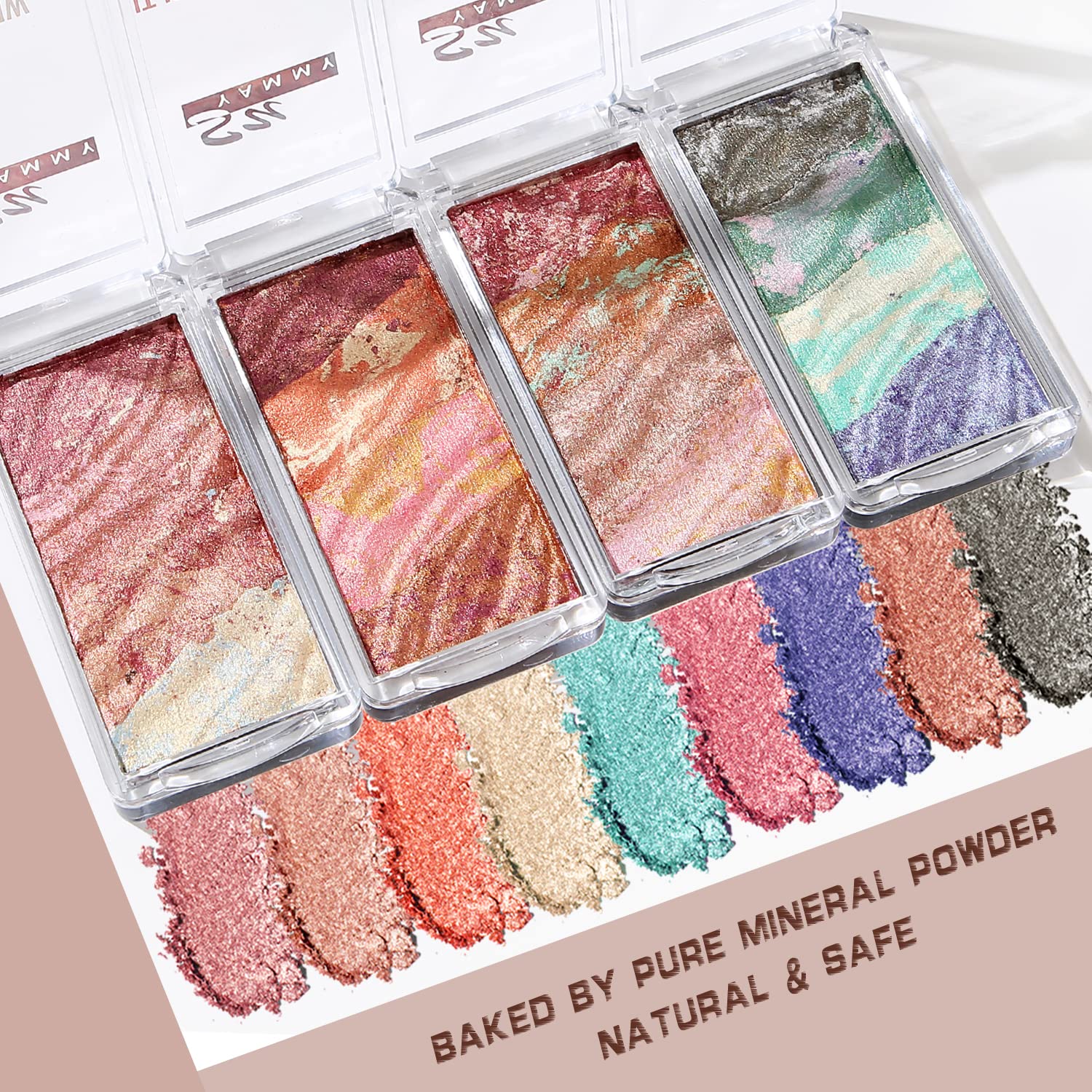 SU YAMMY Wet & Dry Baked Eyeshadow Palette - Talc Free and Ultra-Lightweight Metallic Eyeshadow & Blushers & Highlighter Pallet, Long Lasting with No Creasing (4 Pack 1#, 2#, 3#, 4#)