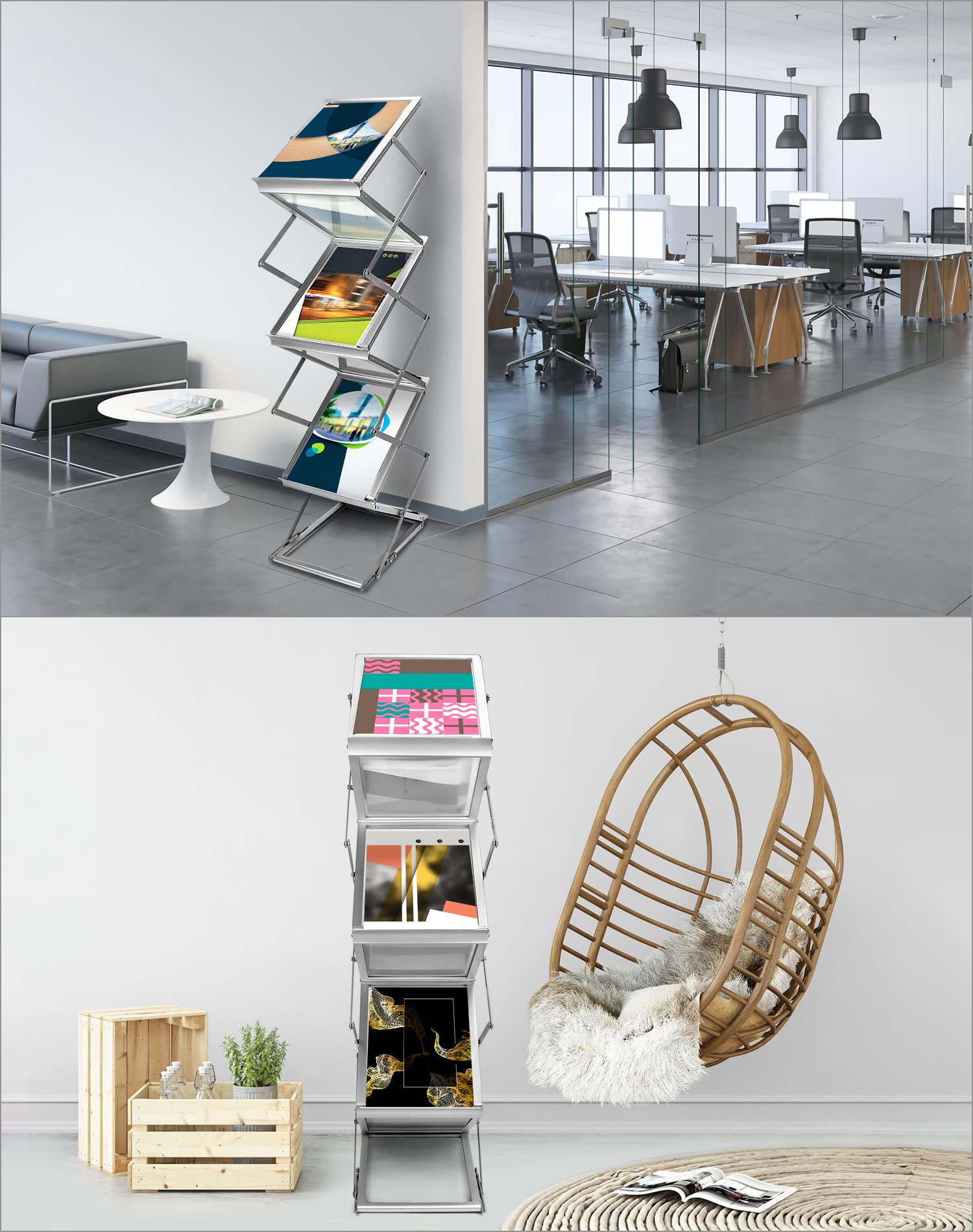 QWORK Portable Foldable Magazine Rack Brochure Stand with Carrying Bag - 2 Pack 6 Pockets Catalog Literature Rack for Trade Shows, Exhibitions, Office, and Retail Stores