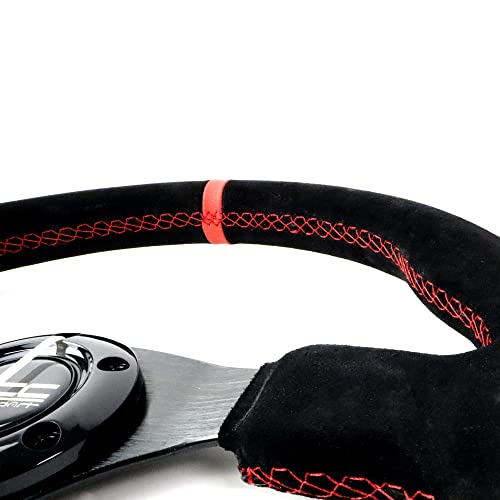 OCC MOTORSPORT FLAT BOTTOM STEERING WHEEL REVENGE MODEL ALCANTARA BLACK ARMS - CAR FLAT DISH STEERING WHEEL - 350MM (14 INCH)