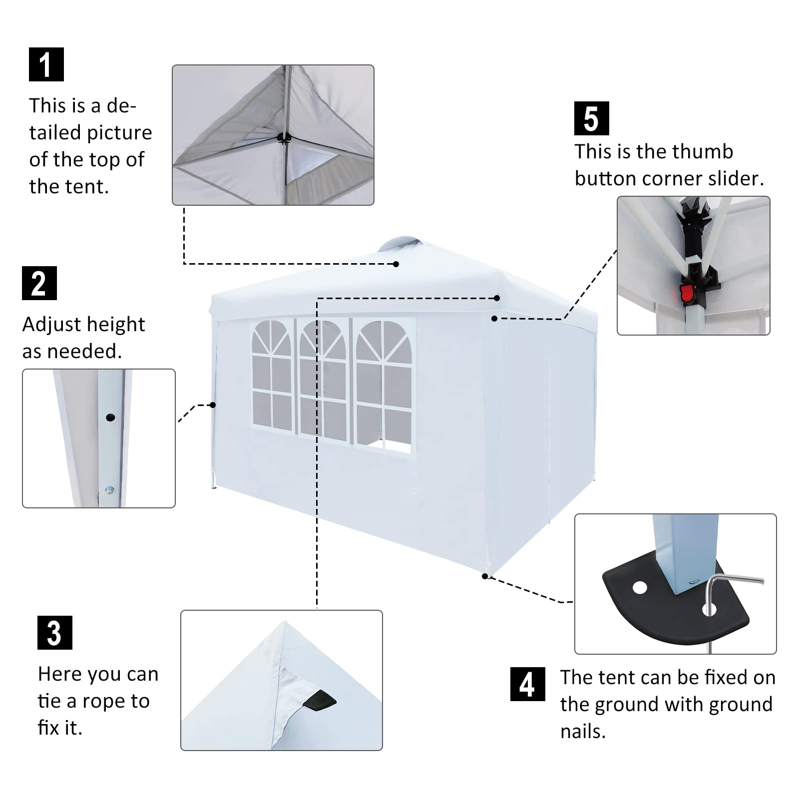 Pop Up Canopy 10 x 10ft, Patio Wedding Gazebo Waterproof Silver White Canopy with Sidewalls Party Wedding Tent Cater Events Pavilion Beach BBQ Event,with Bag